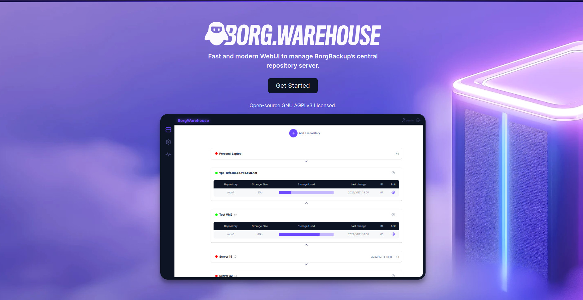 BorgWarehouse - BorgBackup Web UI for your central repository server.